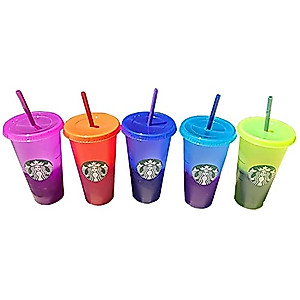 Starbucks Summer 2022 Color Change Venti Cold Cups with Straws (24oz, Pack of 5)