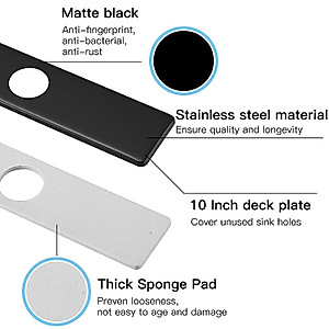 Bathfinesse 10" Kitchen or Bathroom Sink Faucet Black Hole Cover Deck Plate Square Stainless Steel Escutcheon for Covering Unused Mounting Holes,P-111-B
