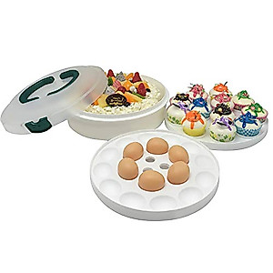 10 Inch Portable Pie Carrier with Lid and Tray 3-In-1 Round Cupcake Container Egg Holder Muffin Tart Cookie Keeper Food -Thanksgiving&Christmas Party Containe(Green)