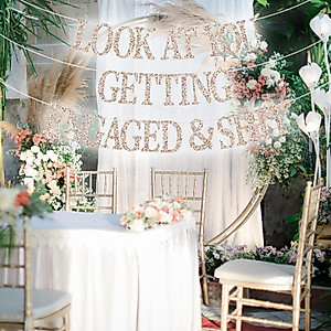 Look At You Getting Engaged & Shit Banner, Happy Engagement Banner, Bridal Shower/Wedding/Engagement/Bachelorette Party Decorations Supplies Glitter
