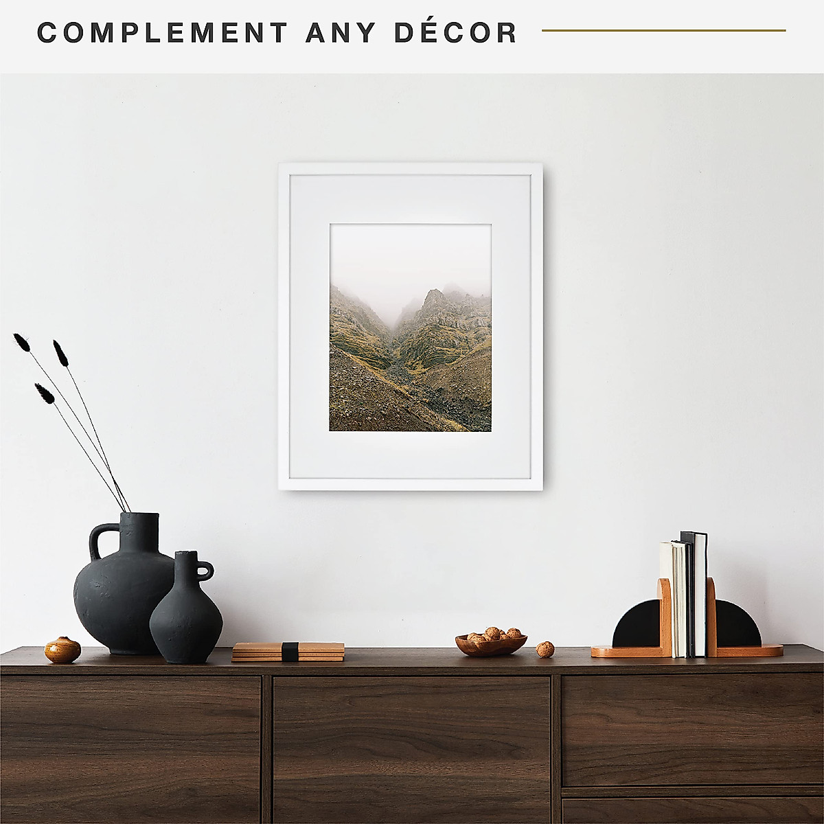 MCS Gallery Wooden Frame for Canvas, Art Boards, Photos and more, White, 16x20 with 11x14 Mat