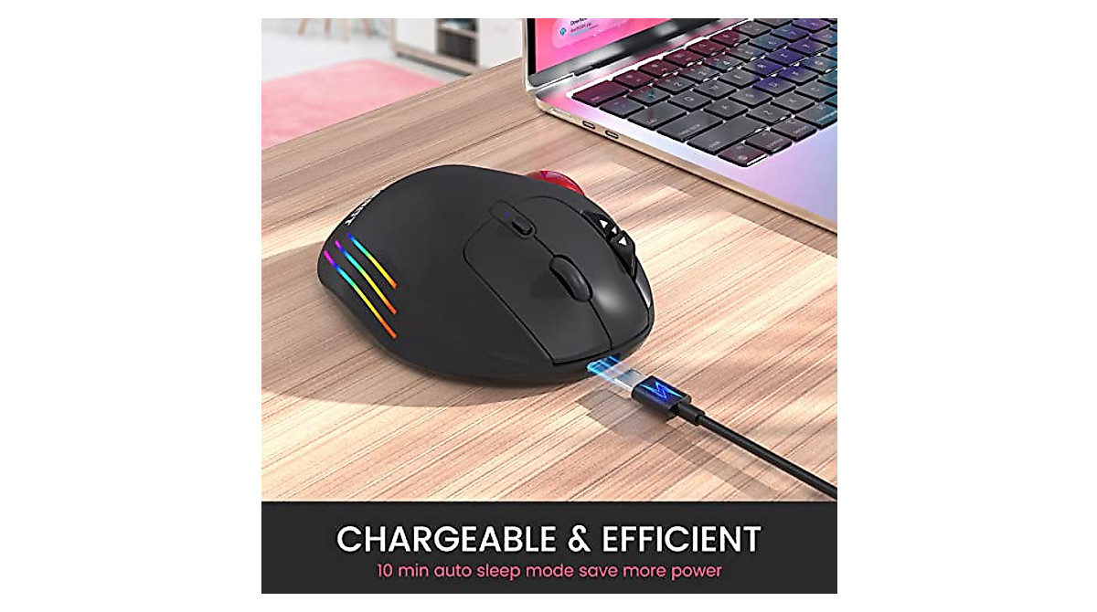 Wireless Ergonomic Trackball Mouse with Bluetooth & RGB Backlight