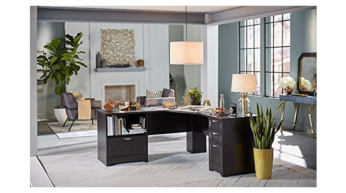 Elegant Realspace 71" L-Shaped Desk in Espresso