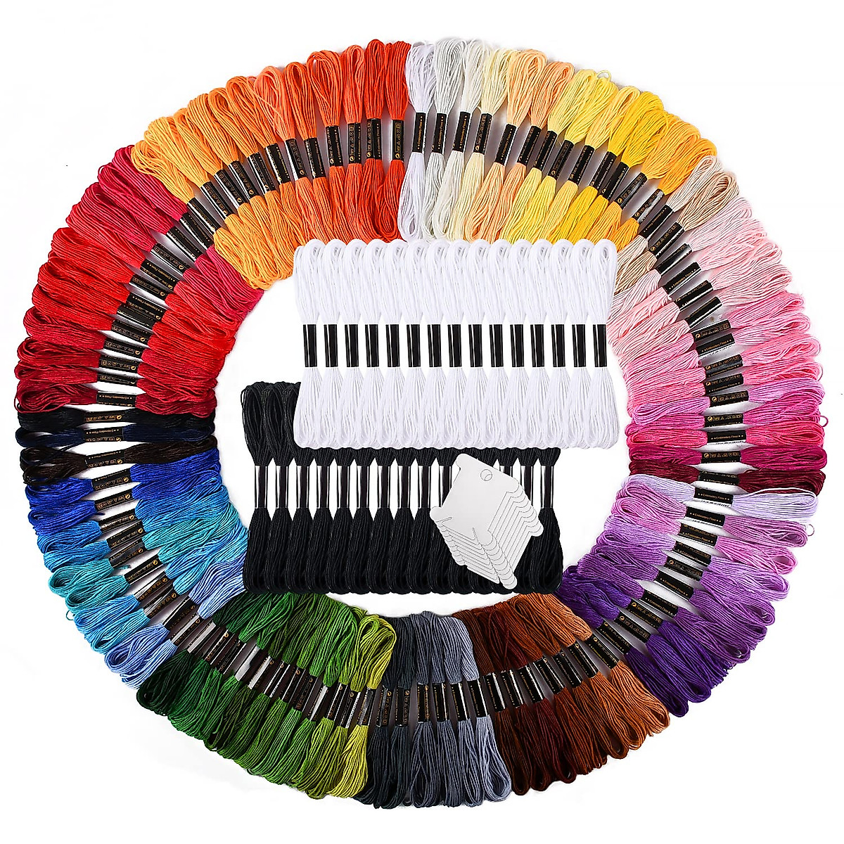 VICOVI Friendship Bracelet String Kits, 100 Colors Embroidery Floss and 15 Skeins White & 15 Skeins Black Color, 10 Pcs Plastic Floss Bobbins for Cross Stitch Threads Bracelet Yarn Craft Floss