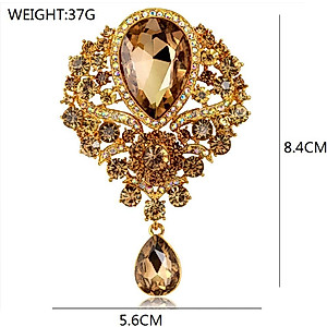Wedding Bridal Big Crystal Rhinestone Bouquet Brooch Pin for Women (gold)