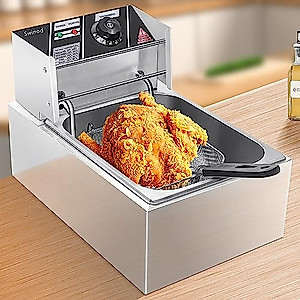 Swinod Deep Fryer with Basket and Lid Capacity 6L Stainless Steel Single Tank Countertop Fryer for Home and Commercial