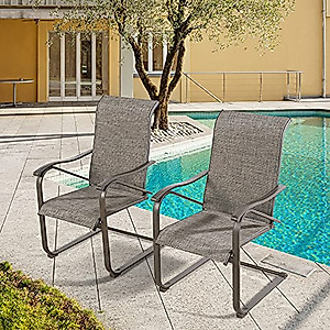 Patio Tree Outdoor Spring Motion Dining Chairs, Patio Bistro Chairs with Textilene Steel Frame, Set of 2