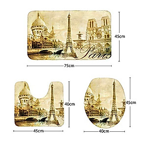 Amagical Vintage Romance Memories Paris Eiffel Tower 16 Piece Bathroom Mat Set Shower Curtain Set Bathroom Mat Carpet Contour Mat Toilet Cover Waterproof Shower Curtain with 12 Hooks