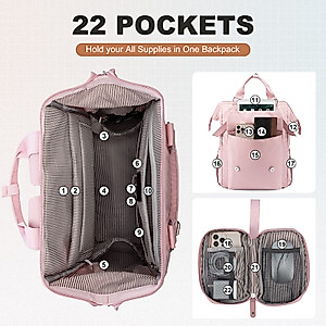 LOVEVOOK Laptop Backpack for Women Work Travel Commuter Backpack College Business Computer Bag Teacher Doctor Nurse Bags Laptop Bag Purse, 15.6 Inch, Pink-pink