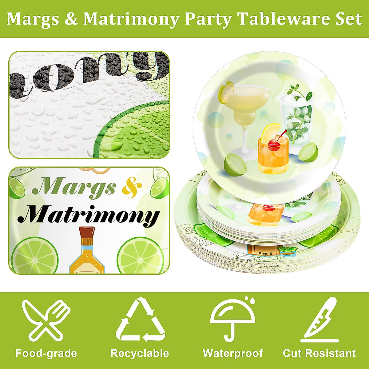 EggSun 120Pcs Margs And Matrimony Bachelorette Party Paper Plates Napkins Cups,Margs And Matrimony Decorations,Margarita Bachelorette Party Supplies,Bachelorette Fiesta Bridal Shower Party Serves 24