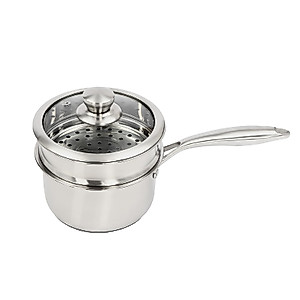 RABEEXP Stainless Steel Saucepan with Steamer 13L 1.37 QT Sauce Pan for Cooking with Lid and Handle, Double Layer Steaming Pot for Boiling Gravies, Pasta, Noodles, Compatible with All Stoves