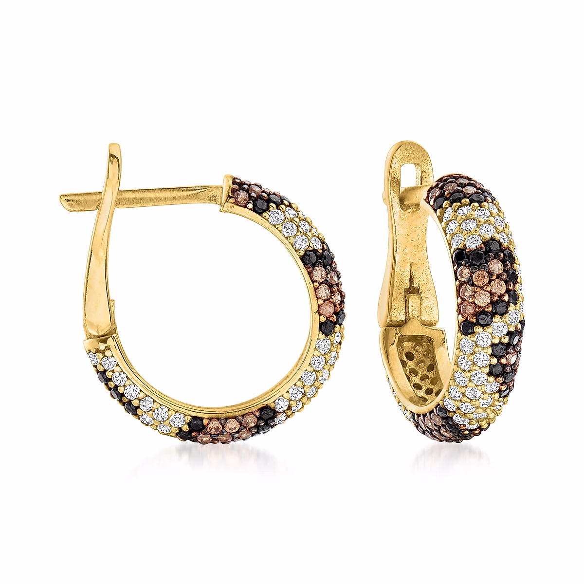 Ross-Simons 1.39 ct. t.w. Multicolored CZ Leopard-Print Huggie Hoop Earrings in 18kt Gold Over Sterling