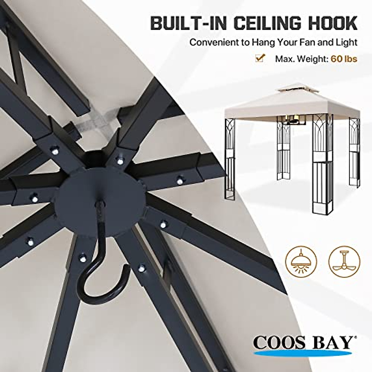 COOS BAY 8x8 Outdoor Patio Gazebo with Corner Shelves, Two-Tiered Soft Top Canopy for Backyard, Lawn, Deck and Garden, Beige