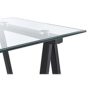 OSP Home Furnishings Middleton 47 Inch Desk with Clear Beveled Glass Top, Black Base
