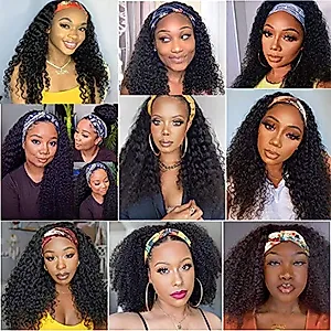 Celiarita Headband Wig Human Hair Deep Wave 18 inch None Lace Front Wig Human Hair Machine Made Wigs Glueless Curly Hair Headband Half Wigs for Black Women Human Hair Natural Color
