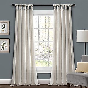 Lush Decor Burlap Knotted Tab-Top Window Curtain Panel Pair, 45"W x 84"L, Light Linen
