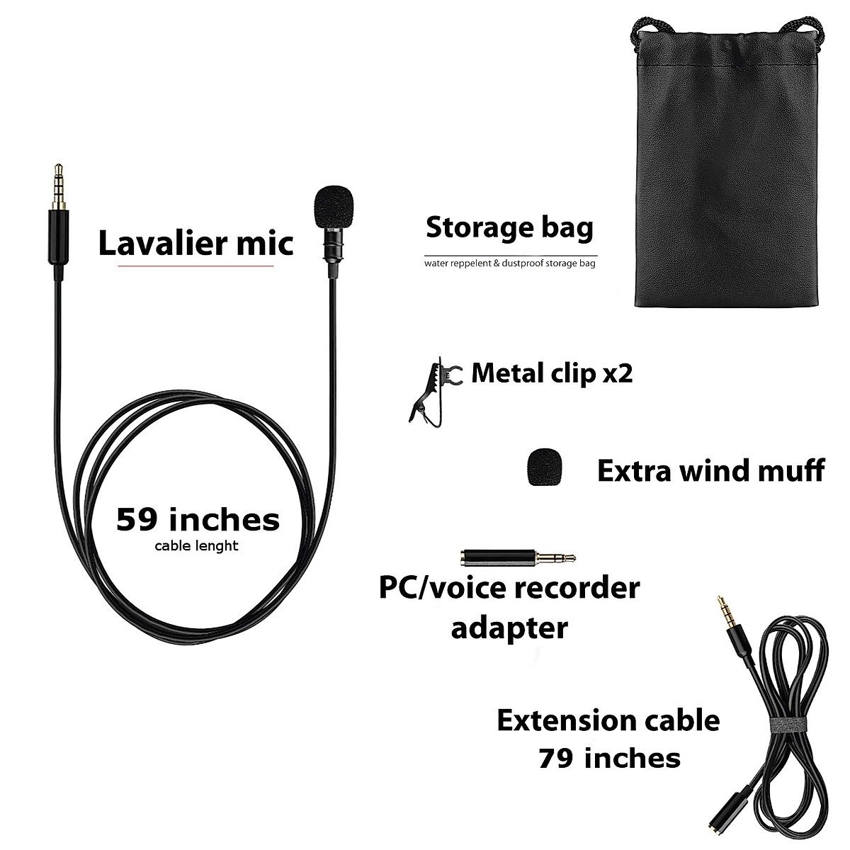 Lavalier Microphone - Professional Lapel Mic For Recording Interview, Podcast, Speech, Vlog, Video, Youtube - External Mic For IPhone, Android, Laptop - Pro Grade Lapel Microphone - Clip On Microphone