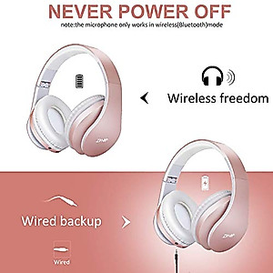 3 Items,1 Rose Gold Zihnic Over-Ear Wireless Headset Bundle with 1 Black Blue Zihnic Over-Ear Wireless Headset and 1 Black Green Zihnic Foldable Wireless Headset