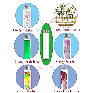 Muhome 30 Pack 65ml Clear Plastic Test Tubes with Screw Caps Flat Bottom, 27×149mm Tubes for Gumball Candy and Beads Storage, Scientific Experiments, Bath Salt DIY Christmas Party Favors