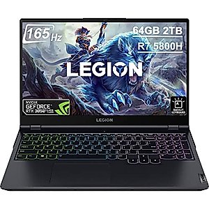 Lenovo Legion 5 Gen 6 15.6" FHD 165Hz (8-Core Ryzen 7 5800H, 64GB RAM, 2TB SSD, GeForce RTX 3050 Ti 4GB) IPS 300nits Anti-glare Gaming Laptop, RGB Backlit Keyboard, Free Sync, Win 11 Home