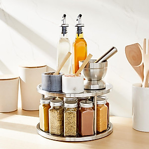 Juvale 2 Tier Lazy Susan Turntable Organizer for Cabinet, Revolving Spice Rack Carousel for Kitchen Pantry Storage, Stainless Steel (10.5 in)