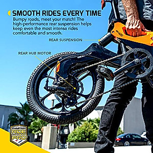 Swagtron Swagcycle EB-7 Elite Plus Folding Electric Bike with Removable Battery, Orange/Black, 16" Wheels, 7-Speed