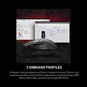 MSI Clutch GM31 Lightweight Wireless Ergonomic Gaming Mouse & Charging Dock, 12K DPI Optical Sensor, 60M Omron Switches, Fast-Charging 110Hr Battery, RGB Mystic Light, 5 Programmable Buttons, PC/Mac