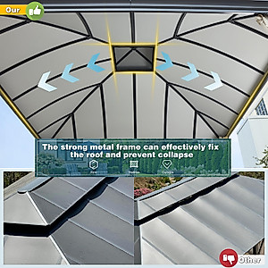 YOLENY 12'x12' Hardtop Gazebo, Permanent Outdoor Aluminum Patio Gazebo with Aluminum Composite Double Arc Roof for Patio Lawn and Garden, Curtains and Netting Included