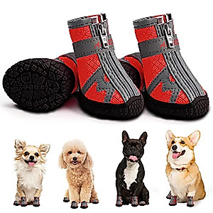 AOKOWN Dog Shoes Small Size Dogs, Waterproof Dog Shoes for Hot Pavement, Puppy Dog Boots & Paw Protectors, Dog Booties for Medium Dogs for Hardwood Floors Anti Slip 4PCS
