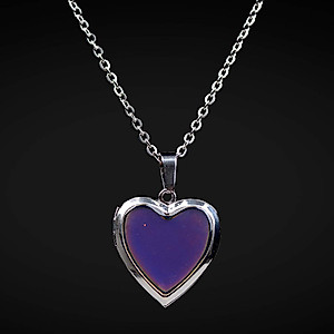 FM FM42 Temperature Sensing Color Changing Heart Openable Locket Pendant Necklace with 19.29" Stainless Steel Rolo Chain ZN1130