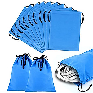 ACETOP 10Pcs Silver Storage Bags Anti Tarnish Fabric Cloth Bags 10" x 12", Silverware Jewelry Storage Bags, Silver Keeper Bag for Silver Storage, Sterling, Silverplate, Flatware, Holloware, Coins (Blue)