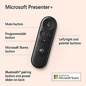 Microsoft Presenter+ (2022), Wireless and Bluetooth Presentation Clicker for PowerPoint, Advanced Built-in Features, Black Color
