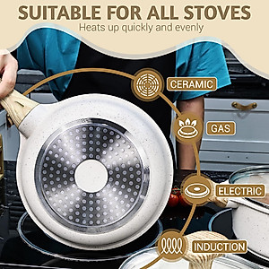 Wodillo Pots and Pans Set Nonstick, Beige Induction Kitchen Cookware Sets, Healthy Skillet Non Sticking Saute Pan & Saucepans(PFOS, PFOA Free)