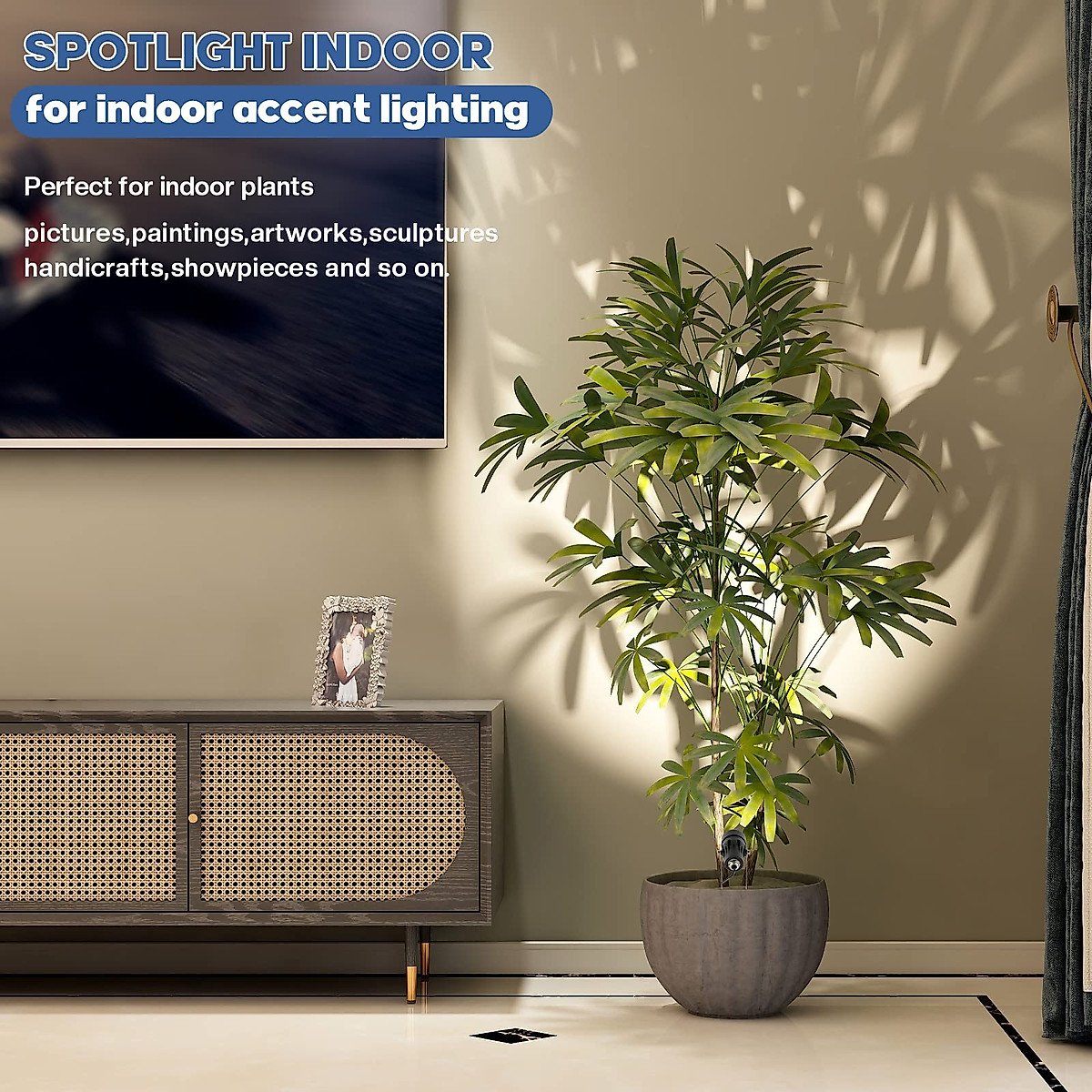 Junview 2 Pack LED Spot Lights Indoor 3000K/4000K/6000K Adjustable Up Lights Indoor 3W Dimmable Floor Spotlight for Plants Uplighting Indoor with Auto On/Off Timer for Pictures Artwork Accent Lighting