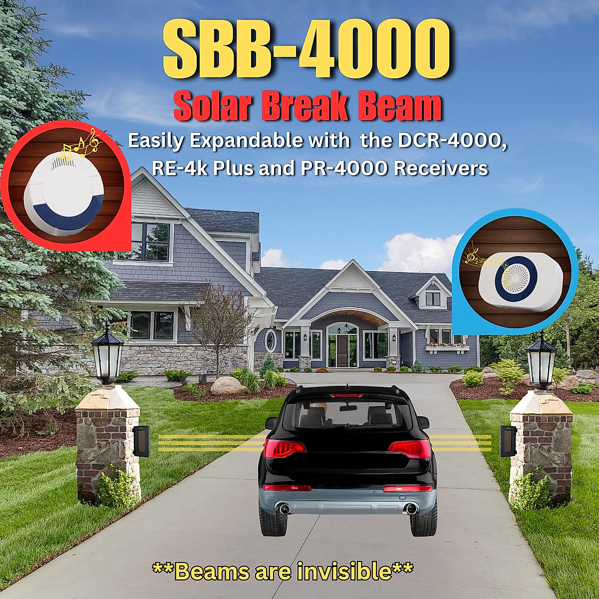 Dakota Alert SBB-4000 Solar Break Beam Driveway Alarm Sensor - Long Range, Outdoor, Weatherproof, Up to 1 Mile Wireless Range - Compatible with Any Dakota Alert 4000 Series Receivers