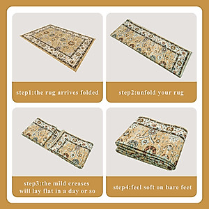 Washable Kitchen Runner Rug - 2'6''x12' Hallway Rug Distressed Mats Non-Slip Soft Room Floor Carpet for Dining Room (Gold, 2'6'' x 12')