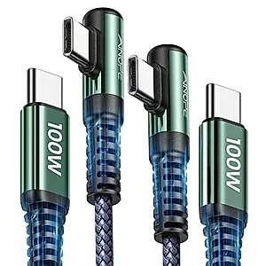 AINOPE 100W USB C to USB C Cable 2-Pack 6.6ft, USBC to USBC Fast Charging Cable Rigth Angle PD4.0/QC5.0 5A Type C to Type C USB C Cable Compatible with MacBook Pro 2021, iPad Pro 2021, Galaxy S22