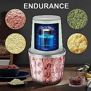 Portable Cordless Electric Baby Food Processor/Mini Food Chopper Rechargeable 150W/1200mAh 2 Glass Cups 10oz/20oz Containers for Vegetable/Fruit/Meat, Baby Foods Container with Silicone Baby Spoon for Dicing, Mincing and Puree (2 cups included）