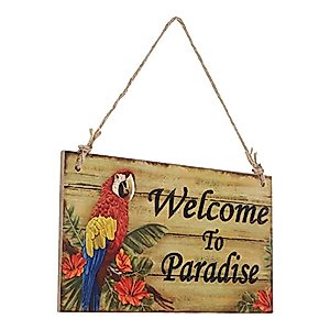BESTOYARD Welcome to Paradise Wooden Signs Hawaiian Luau Summer Beach Party Hanging Sign Wall Sign Decoration