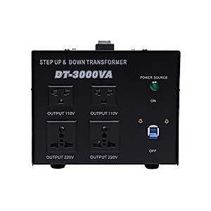 3000W Step Up & Down Voltage Transformer Converter AC 110V⇋220V DT-3000VA Voltage Converter Power Transformer Step-Up/Step-Down 110V - 220V/ 220V - 110V, with Dual Circuit Breaker Protection