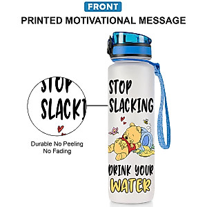 GEPOSTORE 32 Oz Water Track Bottle, Stop Slacking Drink Your Water Water Bottle With Time Marker, Bear Motivational Insulated Water Bottle, Gifts For Family Friend