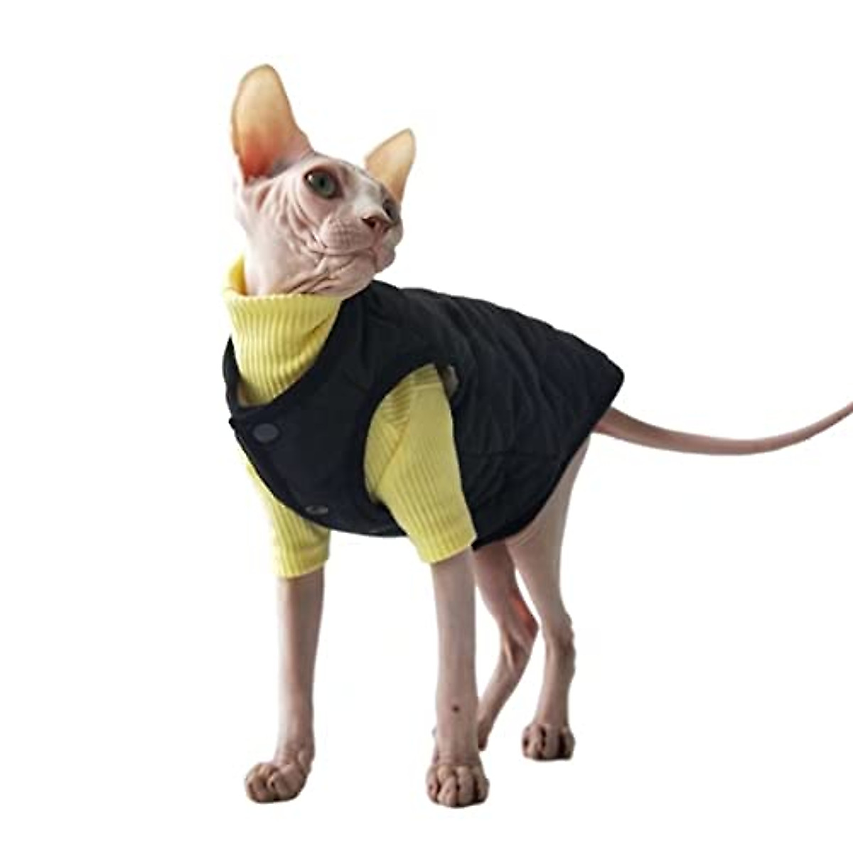 Sphynx Hairless Cat Clothes Winter Vest, Pet Warm Outerwear Sleeveless Apparel for Cats & Small Dogs Black S