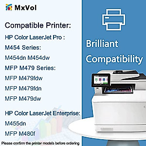 MxVol 414A Toner Cartridges 4 Pack【Patented Chip】 Compatible Replacement for HP 414A W2020A 414X W2020X Work with HP Color Pro MFP M479fdw M454dw Enterprise M455dn MFP M480f Printers Ink (4 Pack)