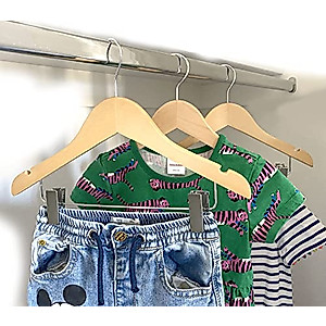 Kids Hangers with Metal Clips Pant Bar 4T-10 (Natural Wood)