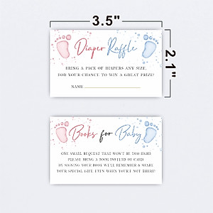 JCVUK Set of 25 Baby Shower Invitations with Envelopes, Diaper Raffle Tickets and Baby Shower Book Request Cards, Baby Footprints Theme Gender Reveal Party For Boys or Girls(YQKTZ-A03)