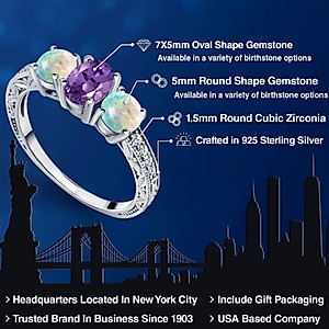 Gem Stone King 925 Sterling Silver Purple Amethyst and White Simulated Opal Women Ring (1.88 Ct Oval Gemstone Birthstone) (Size 9)