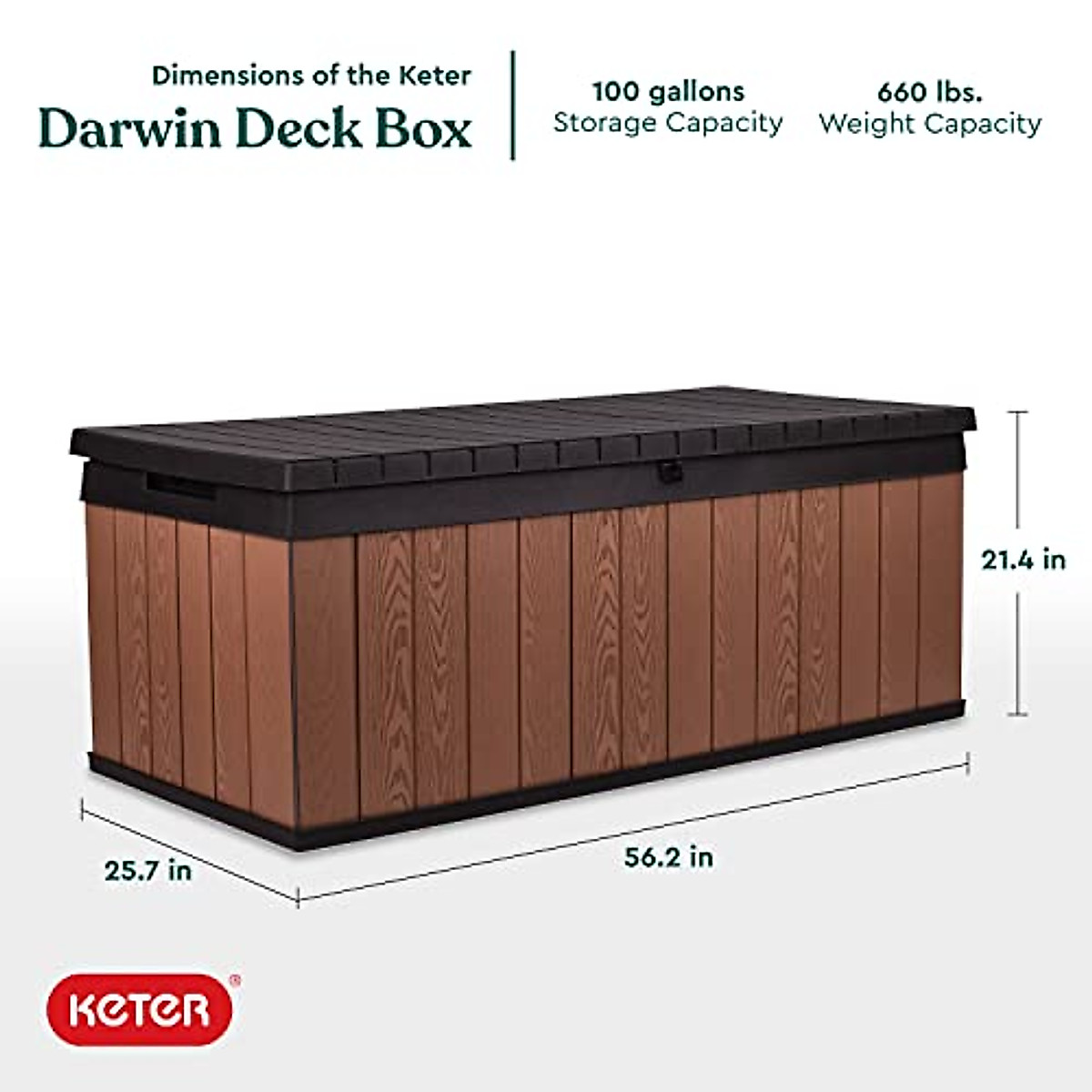 Keter Darwin 100 Gallon Resin Large Deck Box - Organization and Storage & Darwin 150 Gallon Resin Large Deck Box - Organization and Storage for Patio Furniture, Outdoor Cushions, Garden Tools