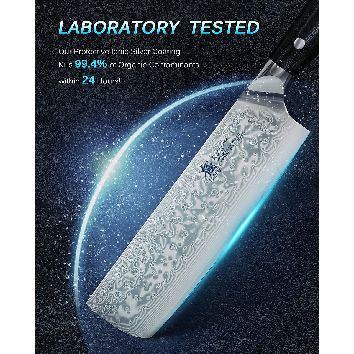 KYOKU Gin Series Nakiri Knife, 7" Vegetable Knife, Japanese VG10 Damascus Stainless Steel Kitchen Knife with Silver Ion Blade G10 Handle & Mosaic Pin, Professional Chef Knife for Veg Fruit Meat