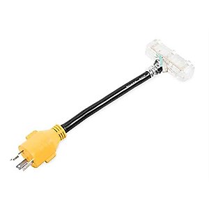 Camco 55414 Heavy-Duty PowerGrip Locking Generator Adapter, 30-Amp Male to 15-Amp Lighted Female, 12-Inch - Connects to a 3-Prong, 30-Amp Generator