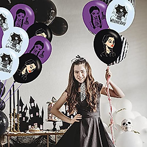 Wednesday Addams Birthday Party Decoration,Wednesday Addams Party Photo Background 5 x 3 FT and 18 Pcs Wednesday Balloon,Wednesday Merch Party Backdrop Supplies